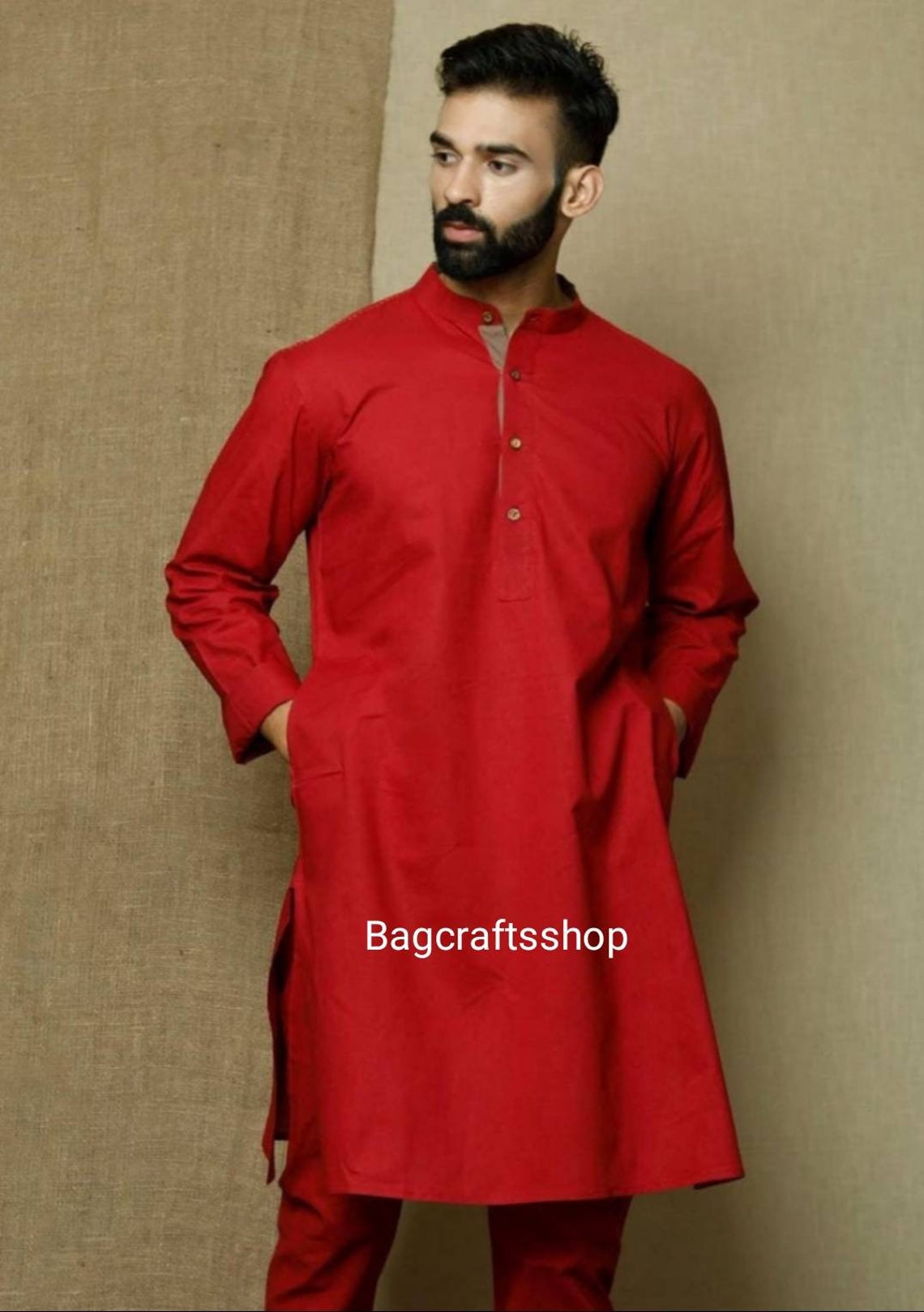 Indian Mens Kurta Men Dress Shirt Wear Cotton Traditional Etsy