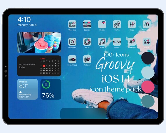 Groovy App Icons 100 VSCO Water Painting Aesthetic Blue | Etsy