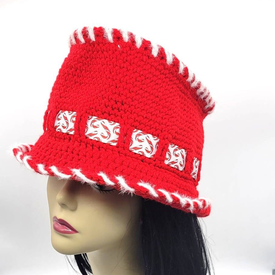 Red Christmas Fedora Crochet Hat Women Handmade Christmas - Etsy