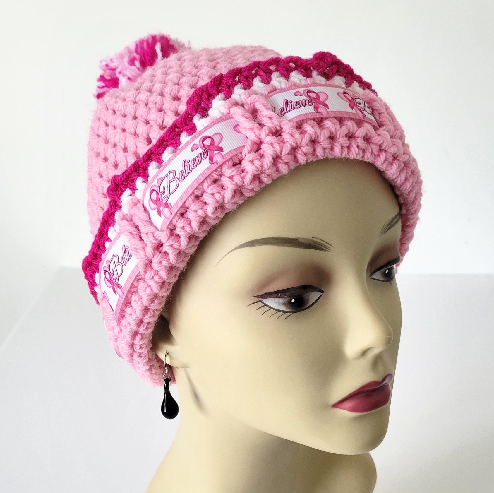 Pink Breast Cancer Survivor Beanie Crochet Chemohat Cancer - Etsy