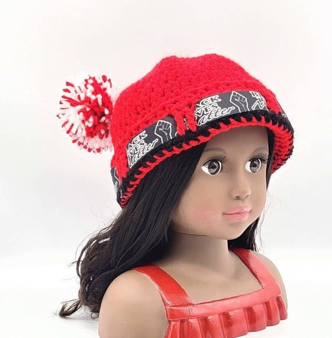 Red Black Lives Matter Crochet Beanie Hat for Girls, Kids Winter Hats ...