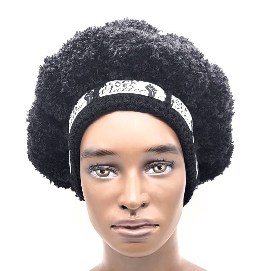 Black Lives Matter Crochet Afro Mens Hat, Handmade BLM Pom Pom Hat ...