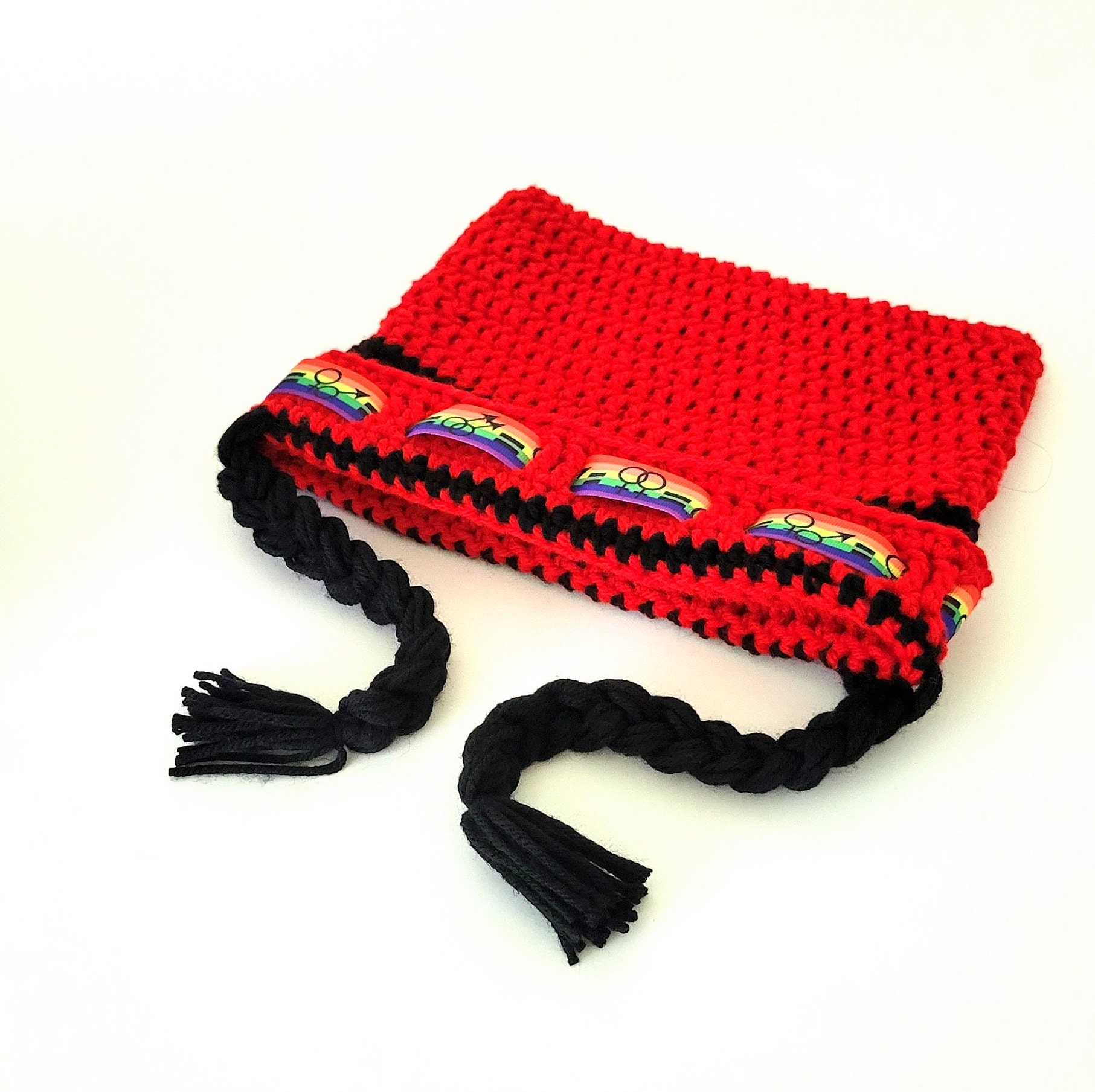 Lgbtq Pride Pussycat Hat With Braids Crochet Red Kitty Cat Etsy