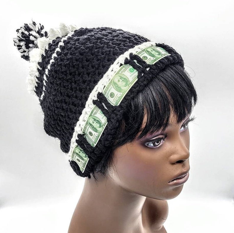 Black Beanie Hat With Money Ribbon Handmade Unique Birthday - Etsy