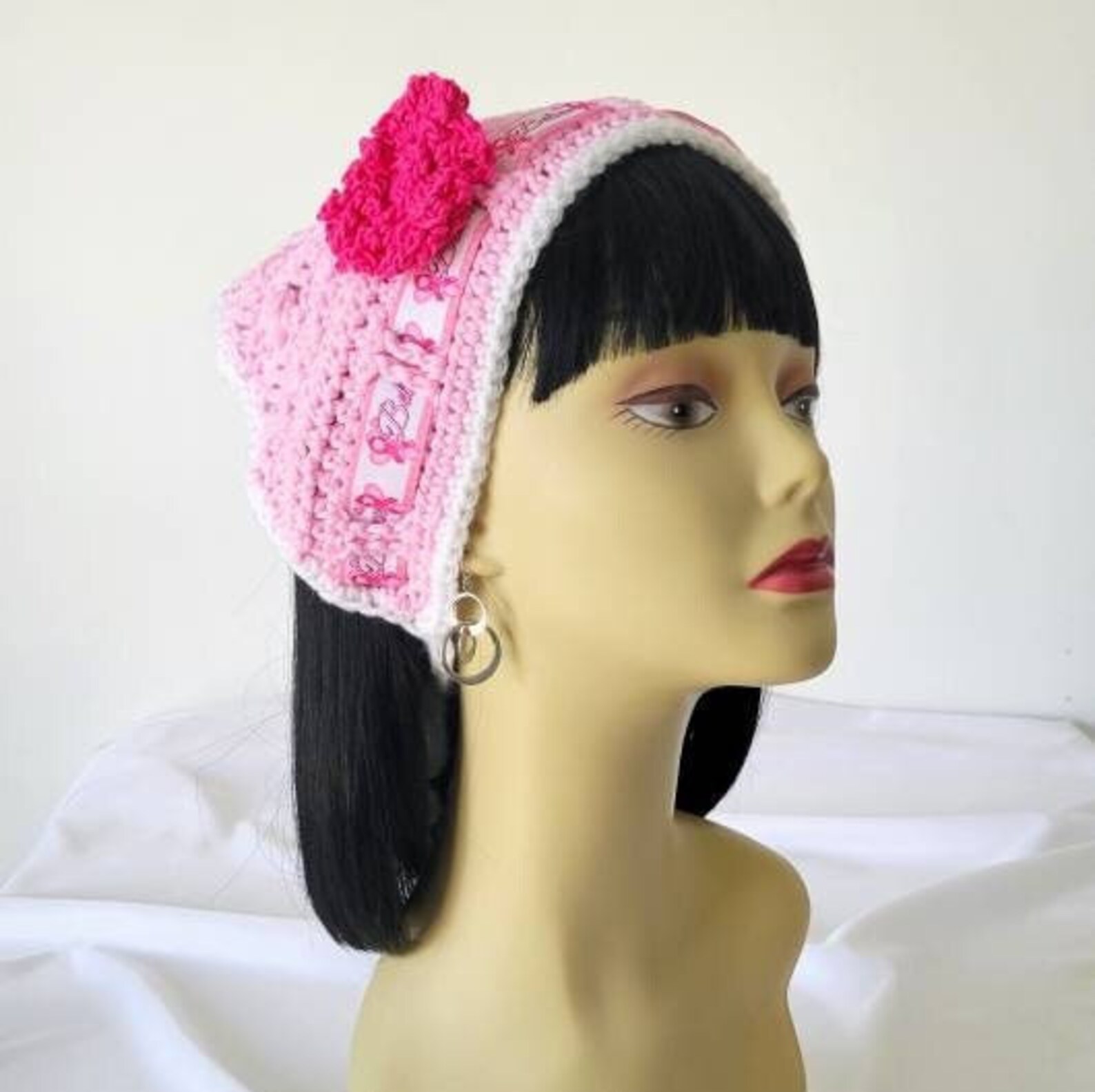 Pink Breast Cancer Ribbon Bandana, Chemo Hair Scarf, Handmade Head Wrap ...