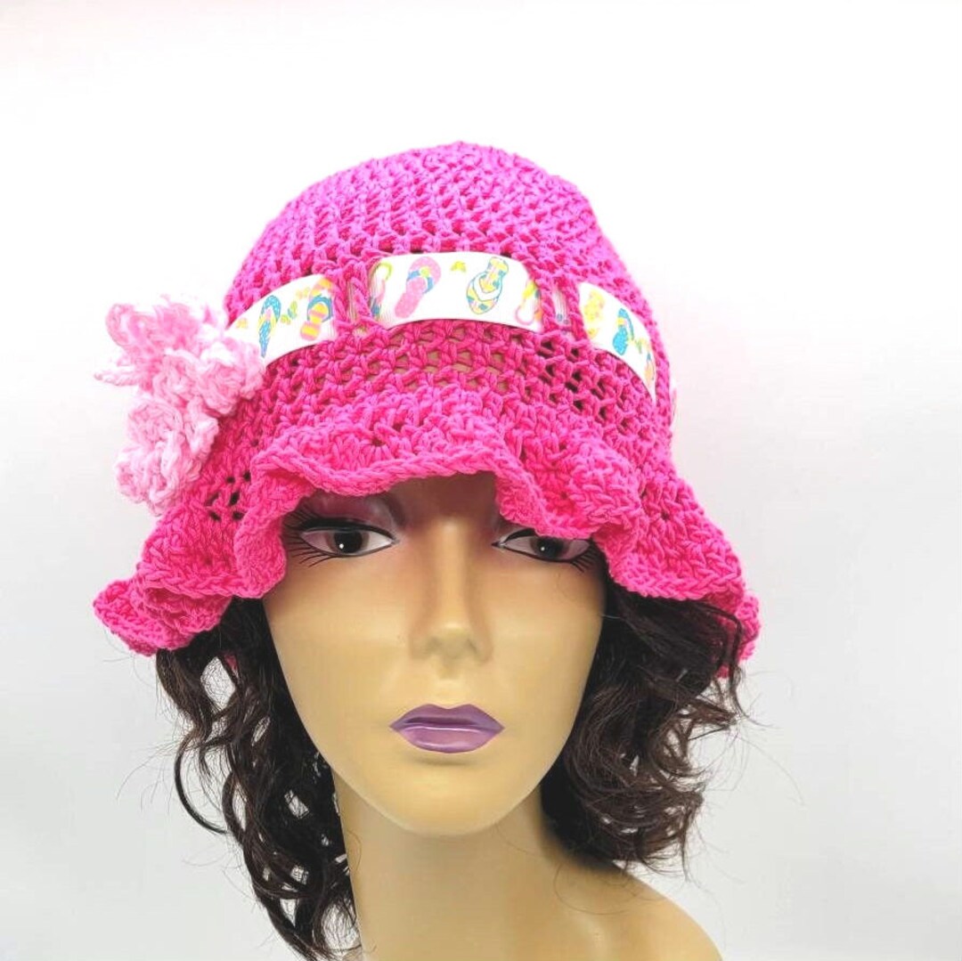 Hot Pink Floppy Beach Hat, Crochet Bucket Hat, Summer Sun Hat, Handmade ...