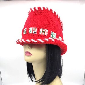 Red Christmas Fedora Crochet Hat, Women Handmade Christmas Party Hat ...