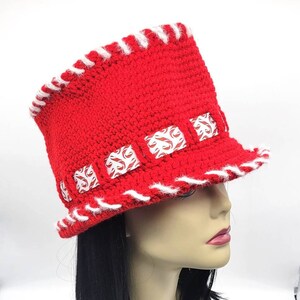 Red Christmas Fedora Crochet Hat, Women Handmade Christmas Party Hat ...
