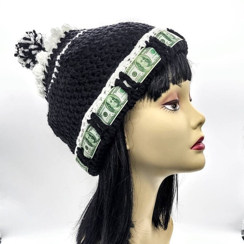 Black Beanie Hat With Money Ribbon Handmade Unique Birthday - Etsy