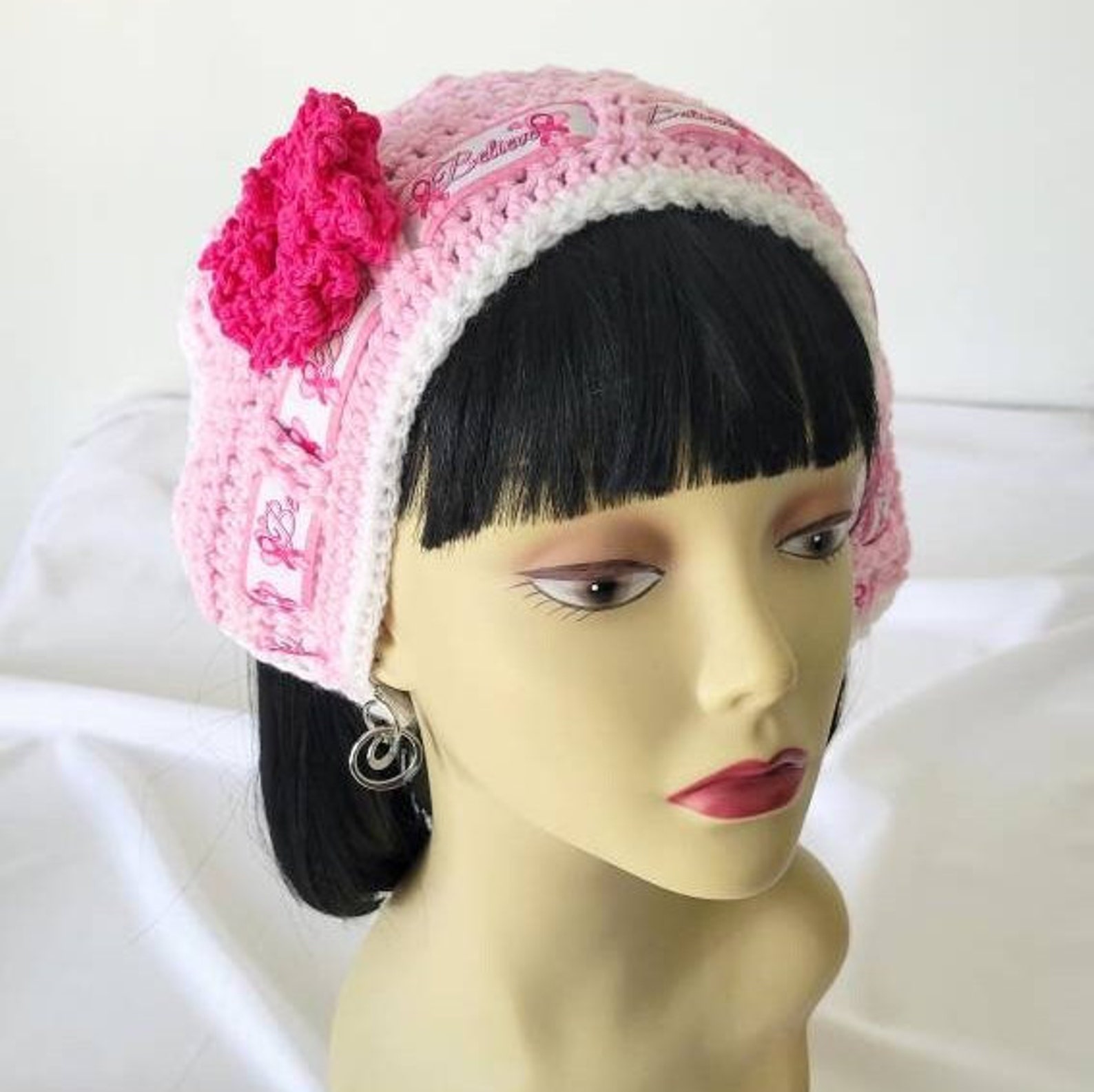 Pink Breast Cancer Ribbon Bandana Chemo Hair Scarf Handmade - Etsy