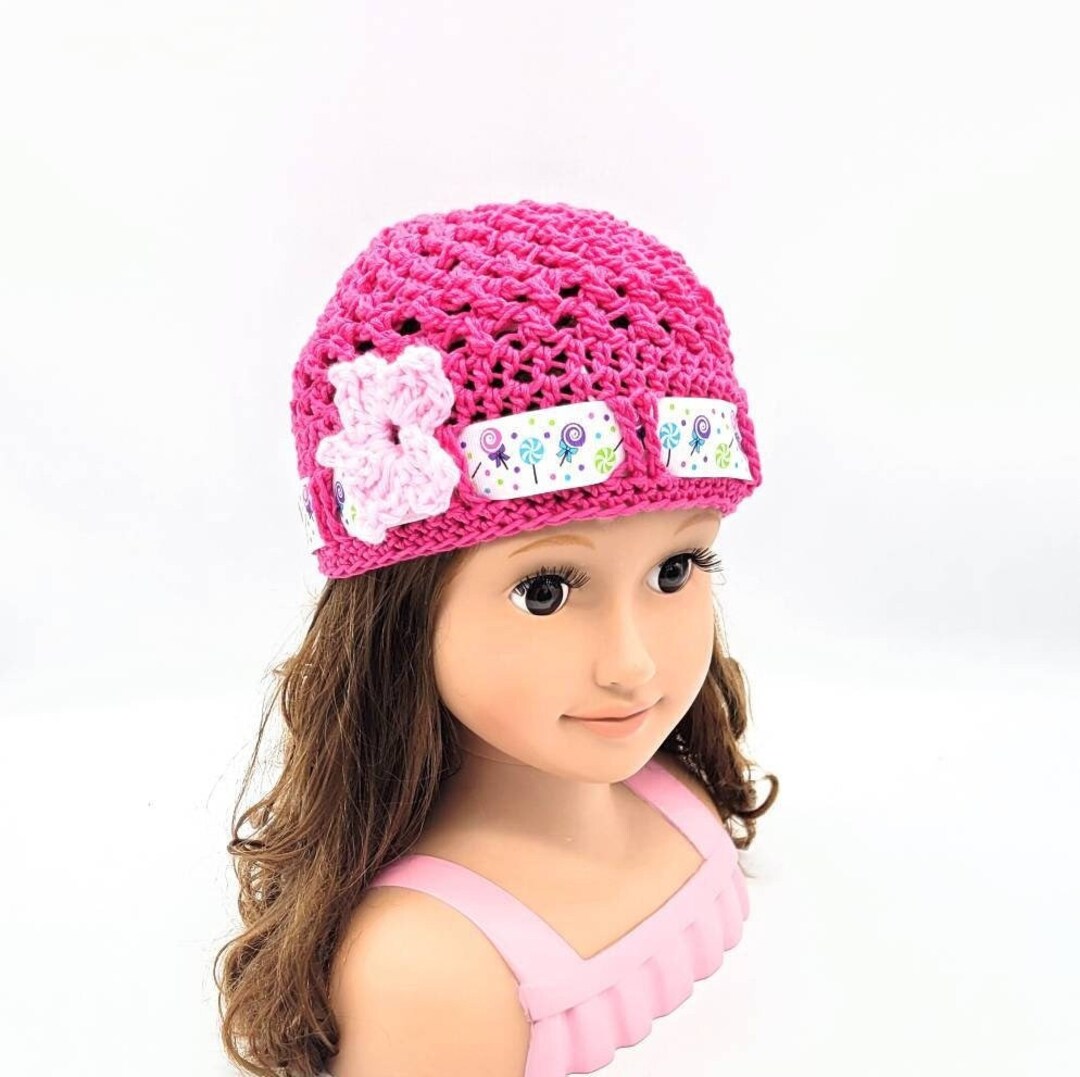 Pink Crochet Spring Beanie Cap for Girls, Handmade Unique Birthday Gift ...