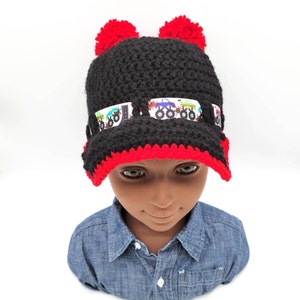 Monster Truck Baseball Cap, Crochet Black Pompom Hat, Unique Birthday ...