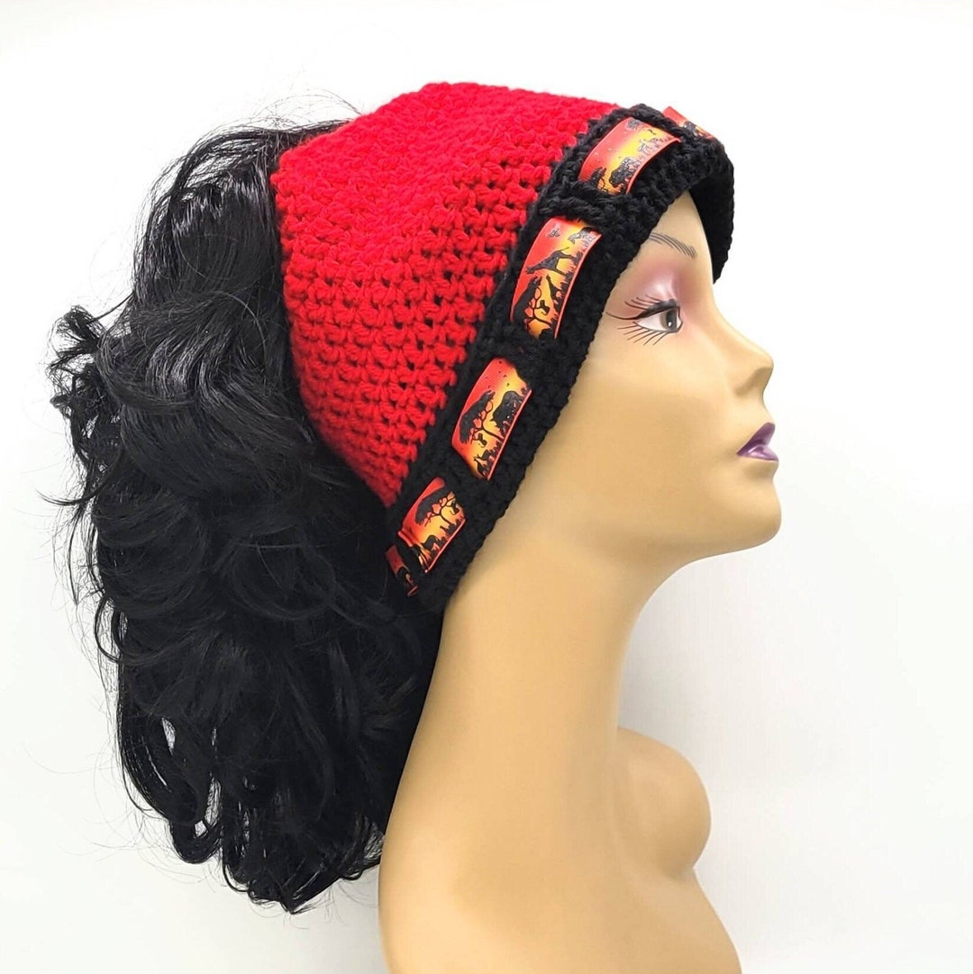 Red Dreadlocks Ponytail Hat, African Safari Crochet Women Hat, Handmade ...