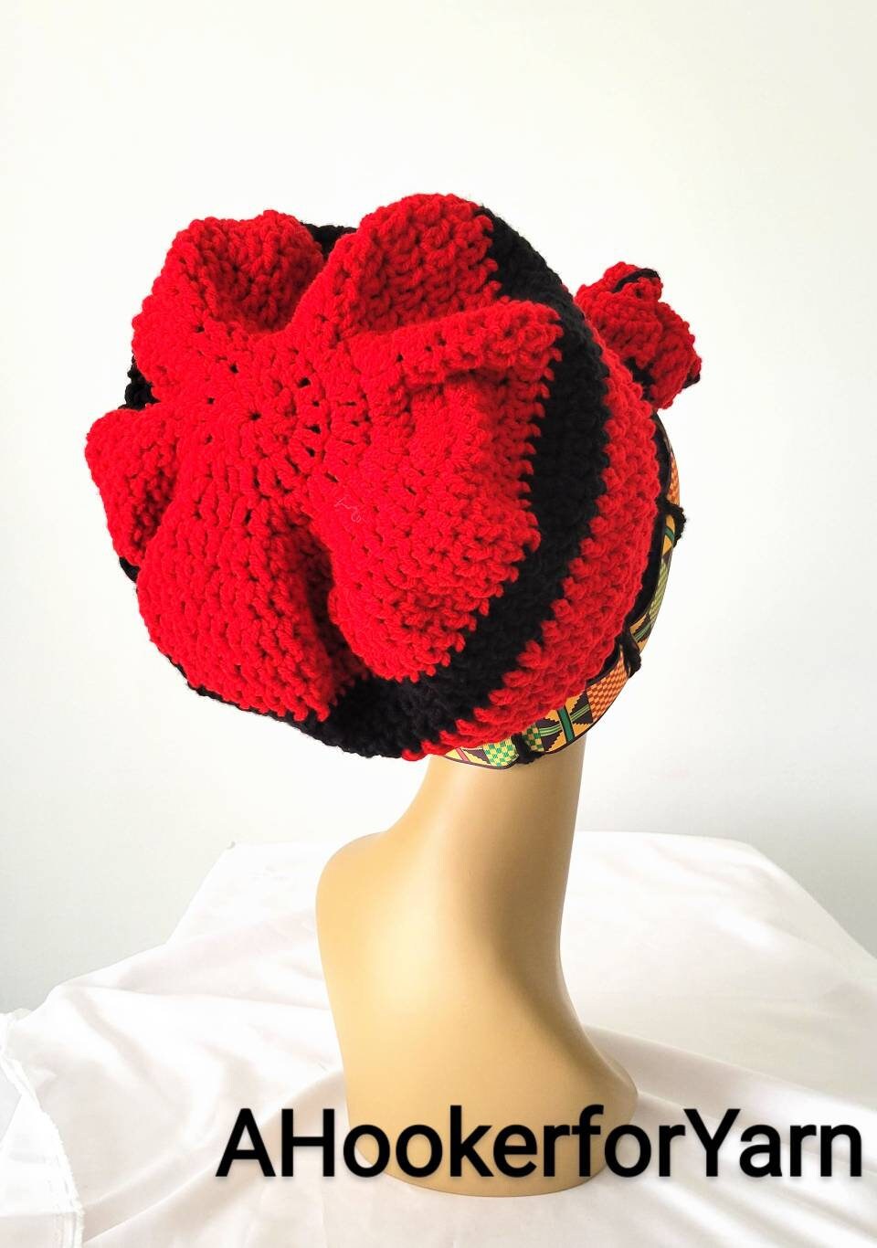 Red African Turban, Women Kente Cloth Dreadlock Hat, Handmade Unique ...