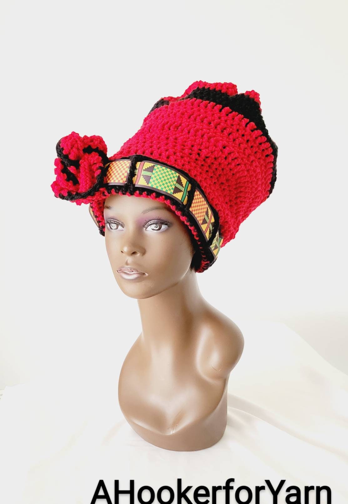 Red African Turban, Women Kente Cloth Dreadlock Hat, Handmade Unique ...