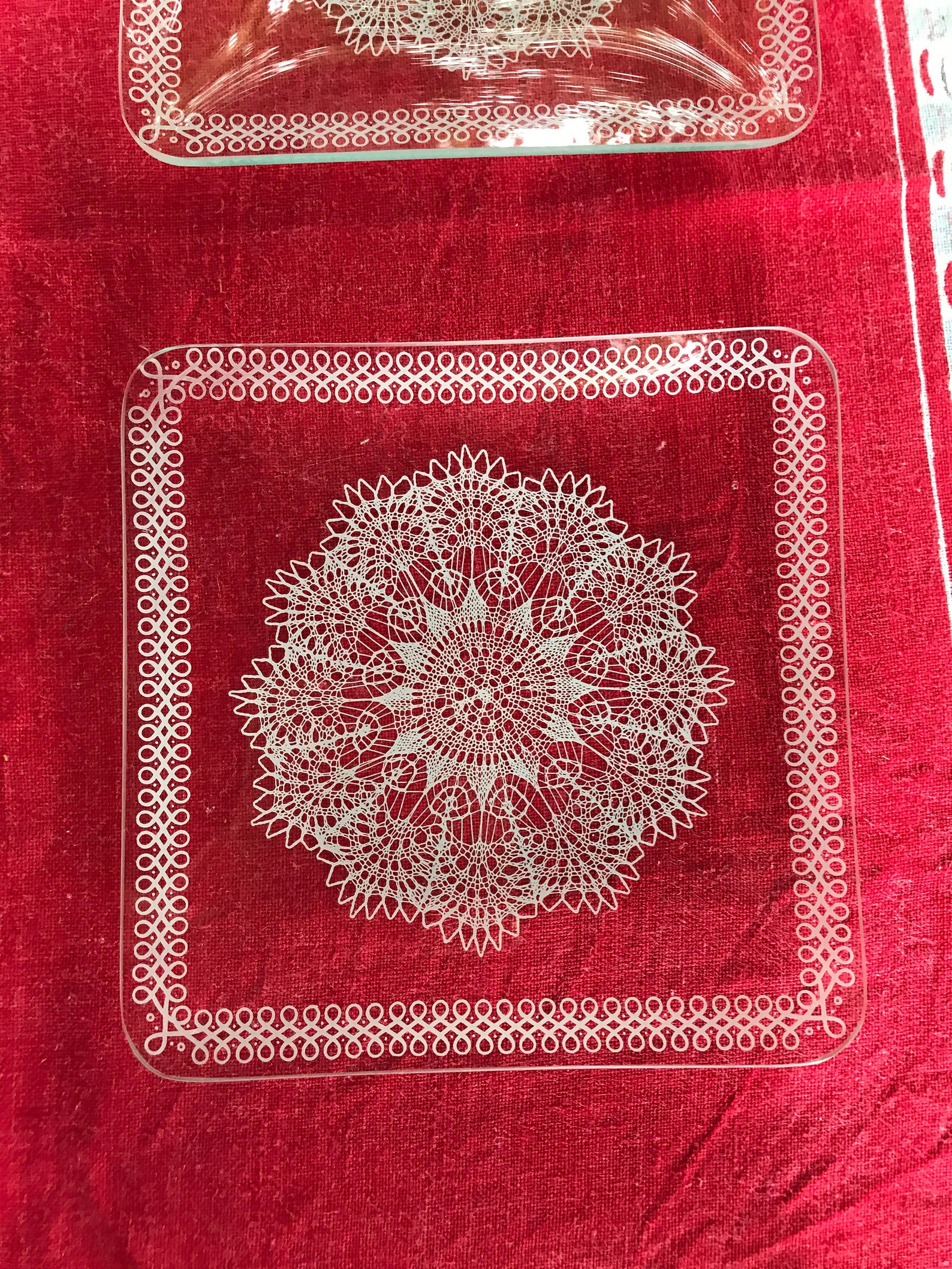 Chance Fiesta Glass Lace Patterned Tray and 6 Snack Plates Set - Cheese ...