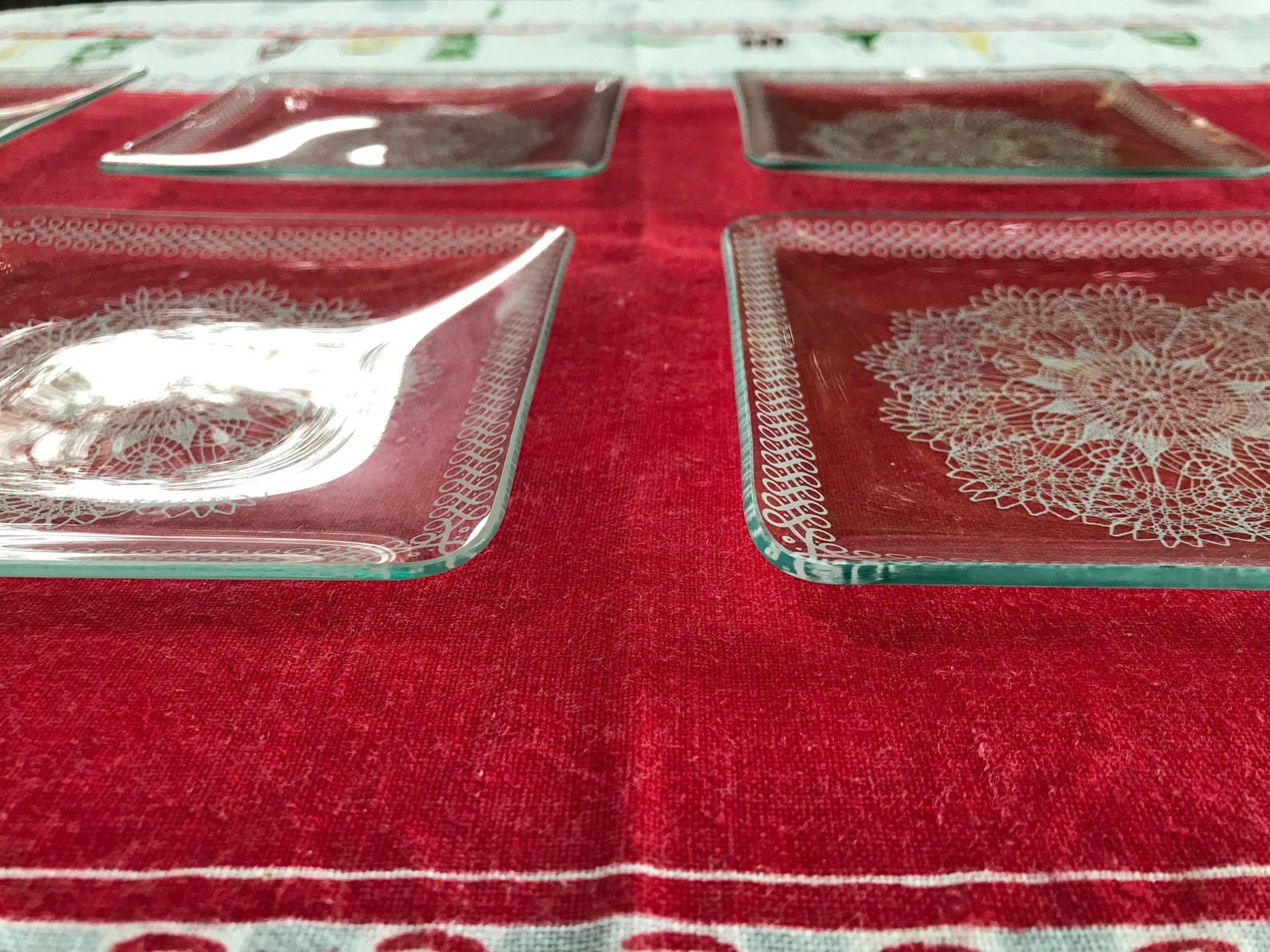 Chance Fiesta Glass Lace Patterned Tray and 6 Snack Plates Set - Cheese ...
