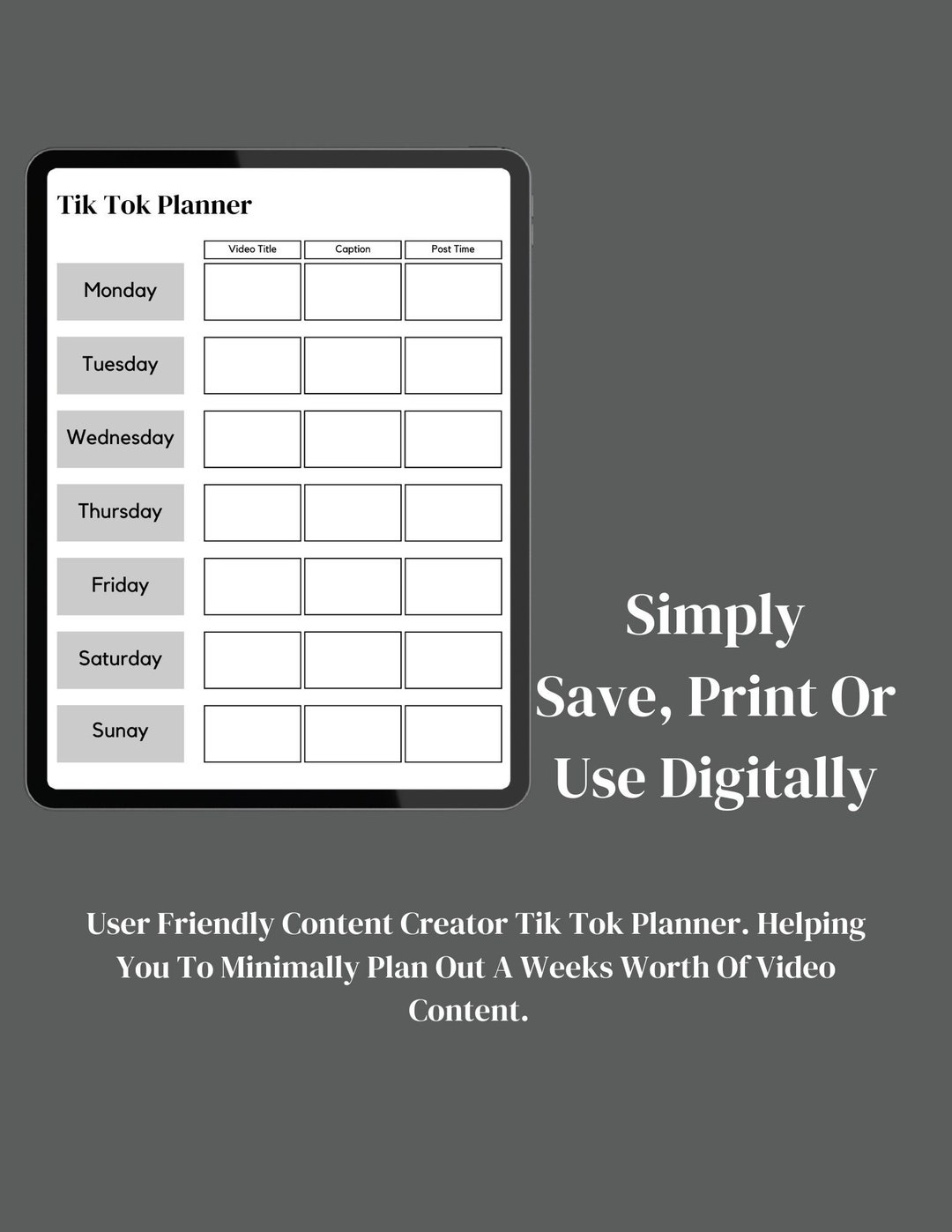 Content Creator Tik Tok Planner - Etsy