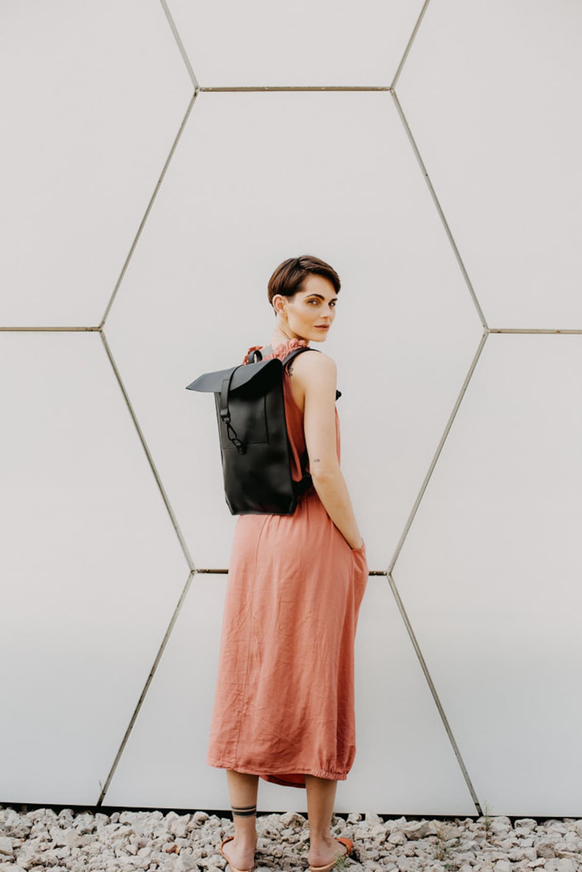 Natural Leather Backpack Purse Women City Rucksack Minimalist Black ...