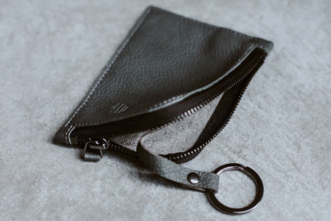 Leather Key Case Chain Grey Key Holder Natural Leather Key Wallet ...