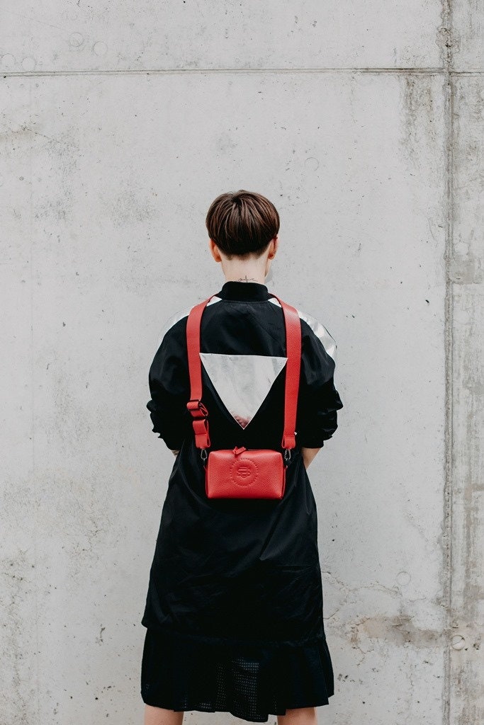 Rectangle Crossbody Bag Purse Wide Strap Genuine Leather Cube Shoulder ...