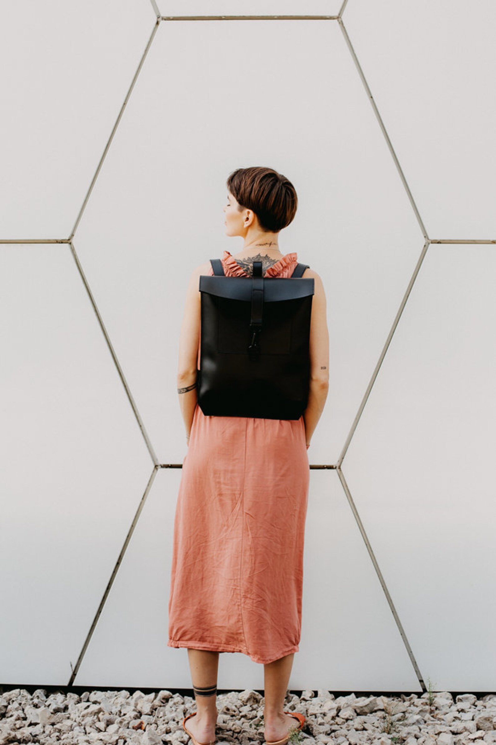 Natural Leather Backpack Purse Women City Rucksack Minimalist Black ...