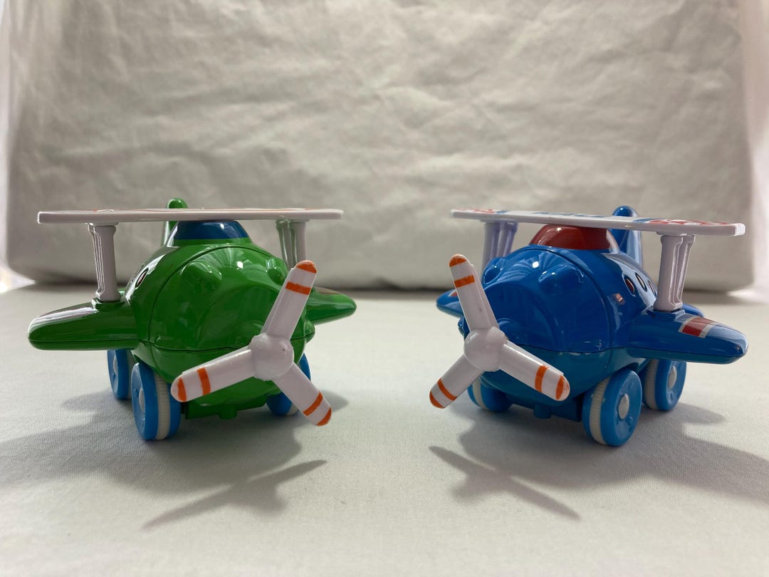 Toy Biplane Airplanes lot of 2 Friction Powered, Spinning Propeller ...