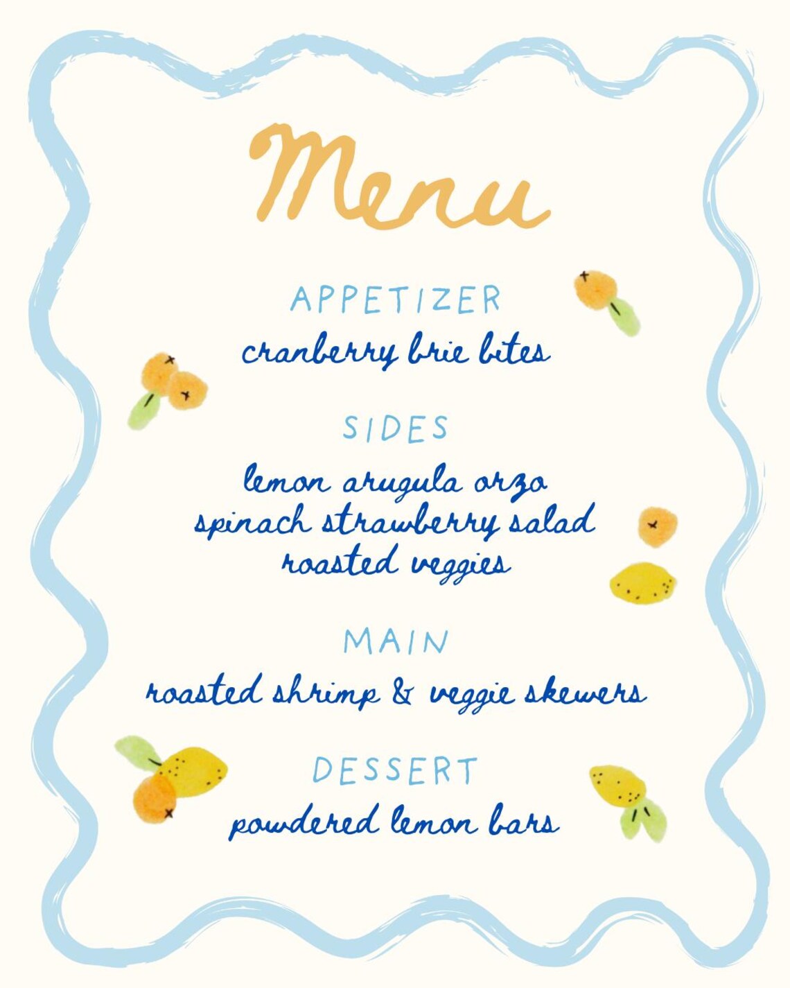 Italian Summer Dinner Party Menu Template: Lemon & Orange (digital ...