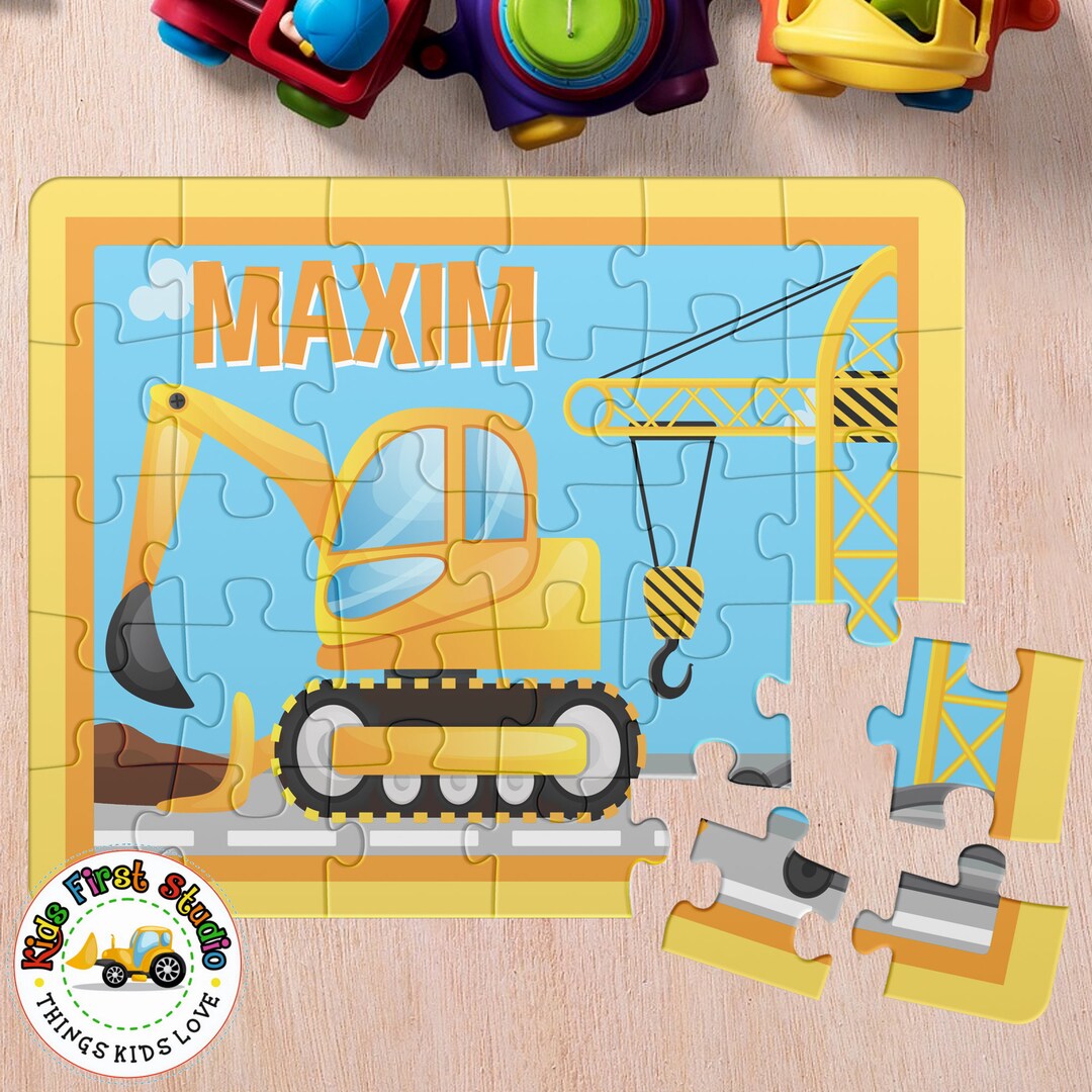 Personalized Excavator & Crane Puzzle for Kids 11x14" 30 Pieces ...