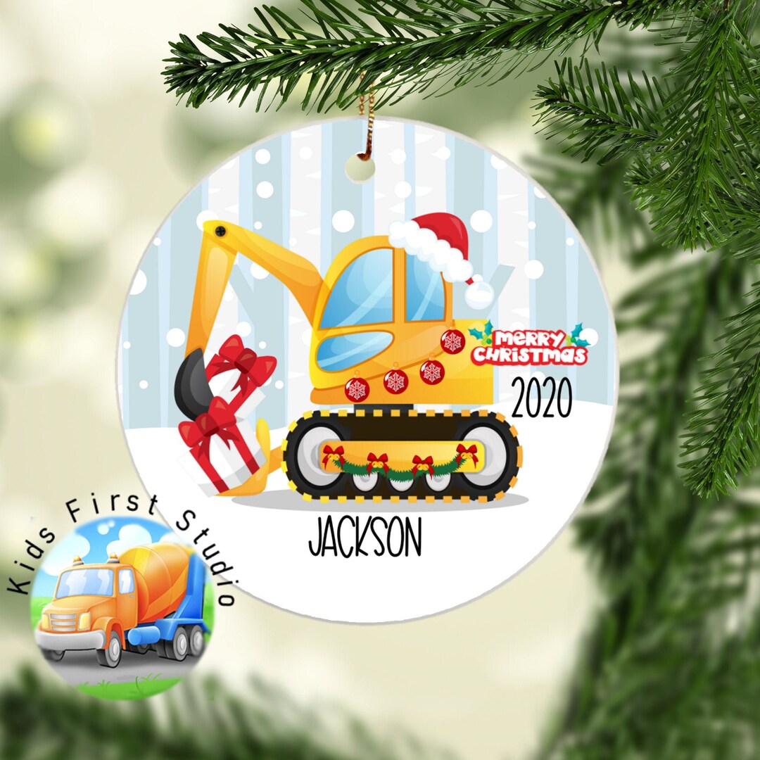Digger Excavator Christmas Ornament, Personalized Boy Ornament ...