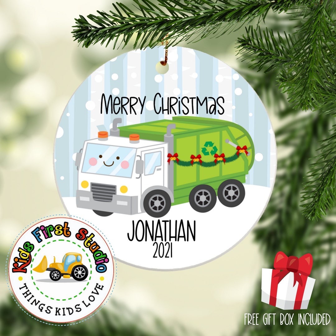 Garbage Truck Christmas Ornament, Personalized Boy Ornament, Christmas ...