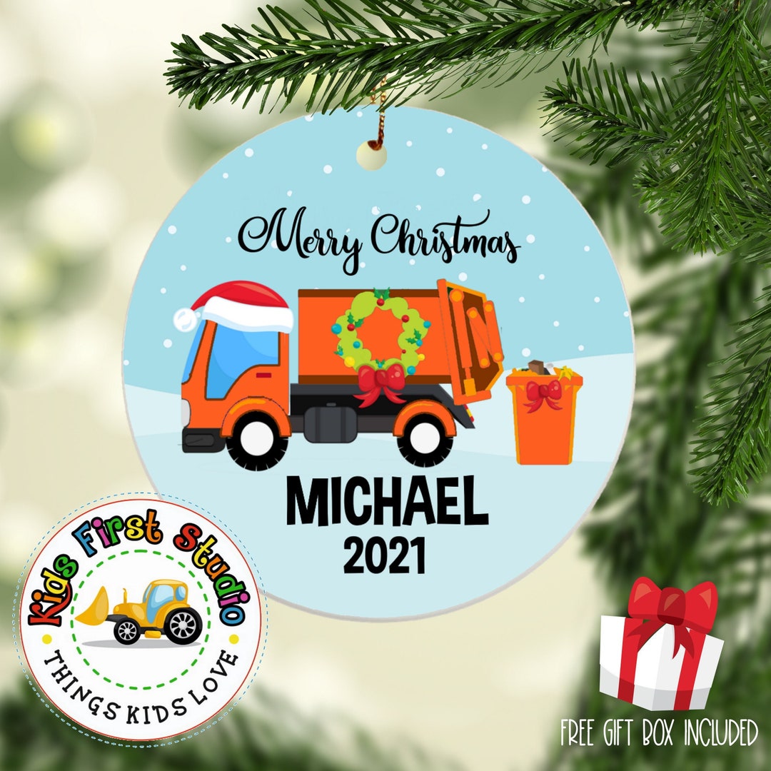 Garbage Truck Christmas Ornament, Personalized Boy Ornament, Christmas ...