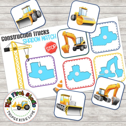 Construction Trucks Printable Matching Activity for Toddlers. - Etsy