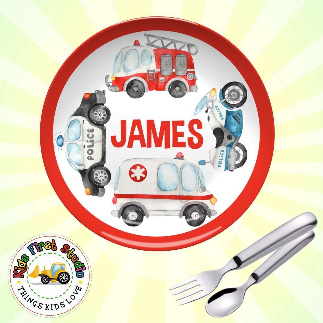 Personalized Emergency Vehicles Plate Toddler Kids Birthday Gift for ...