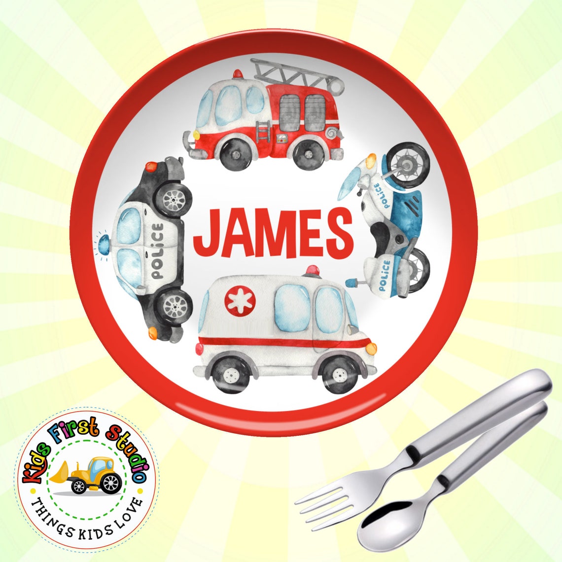 Personalized Emergency Vehicles Plate Toddler Kids Birthday - Etsy