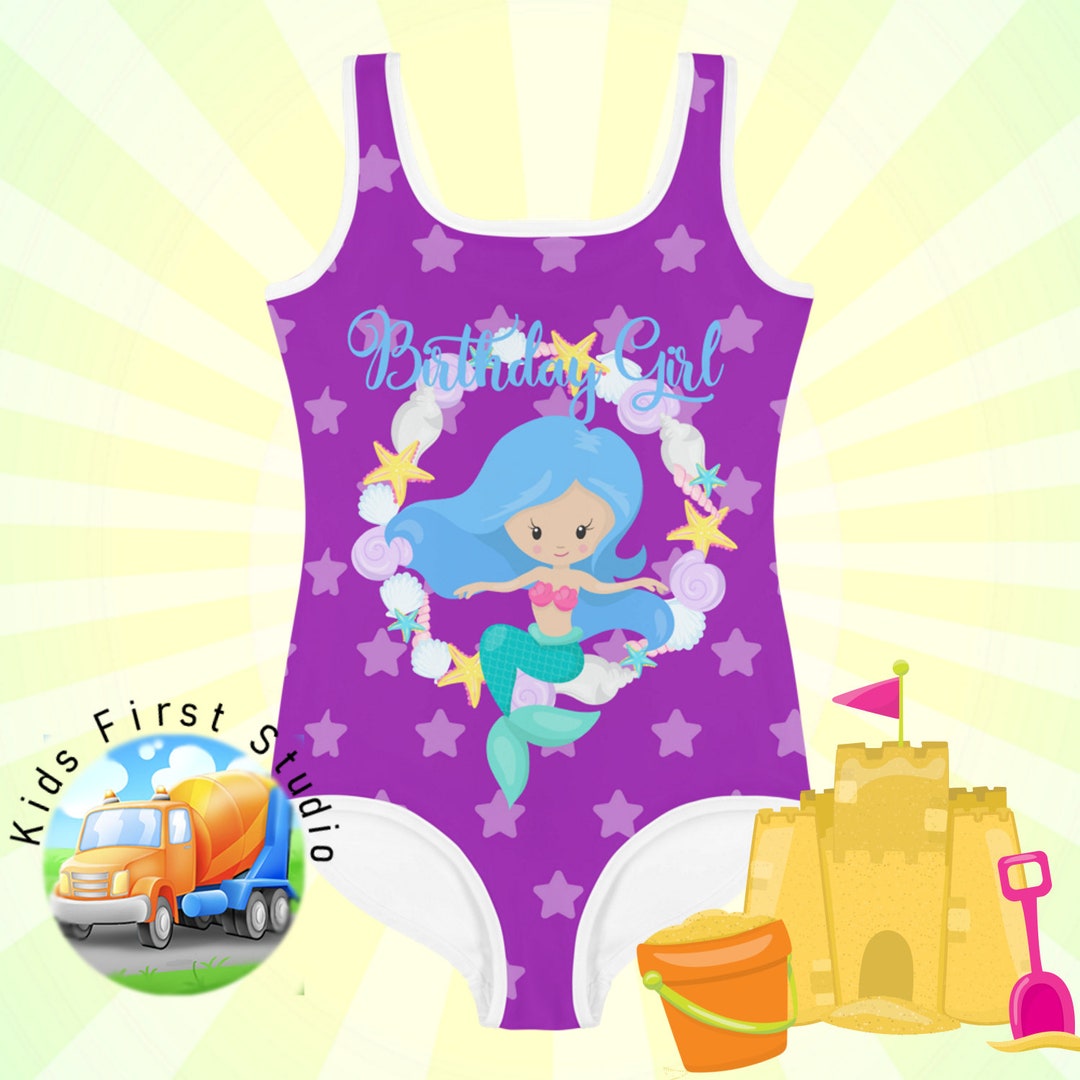 Birthday Girl Cute Mermaid Swimsuit Girls One Piece Swimsuit - Etsy