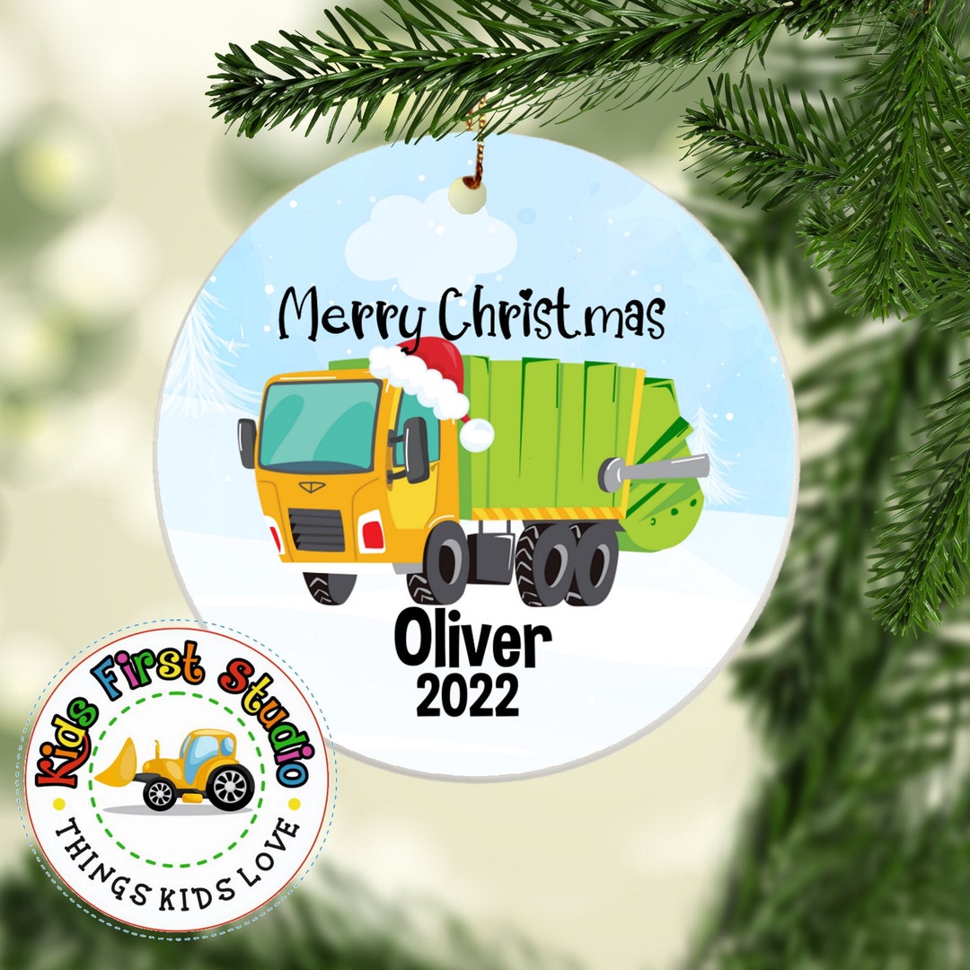 Garbage Truck Christmas Ornament, Personalized Boy Ornament, Children's ...