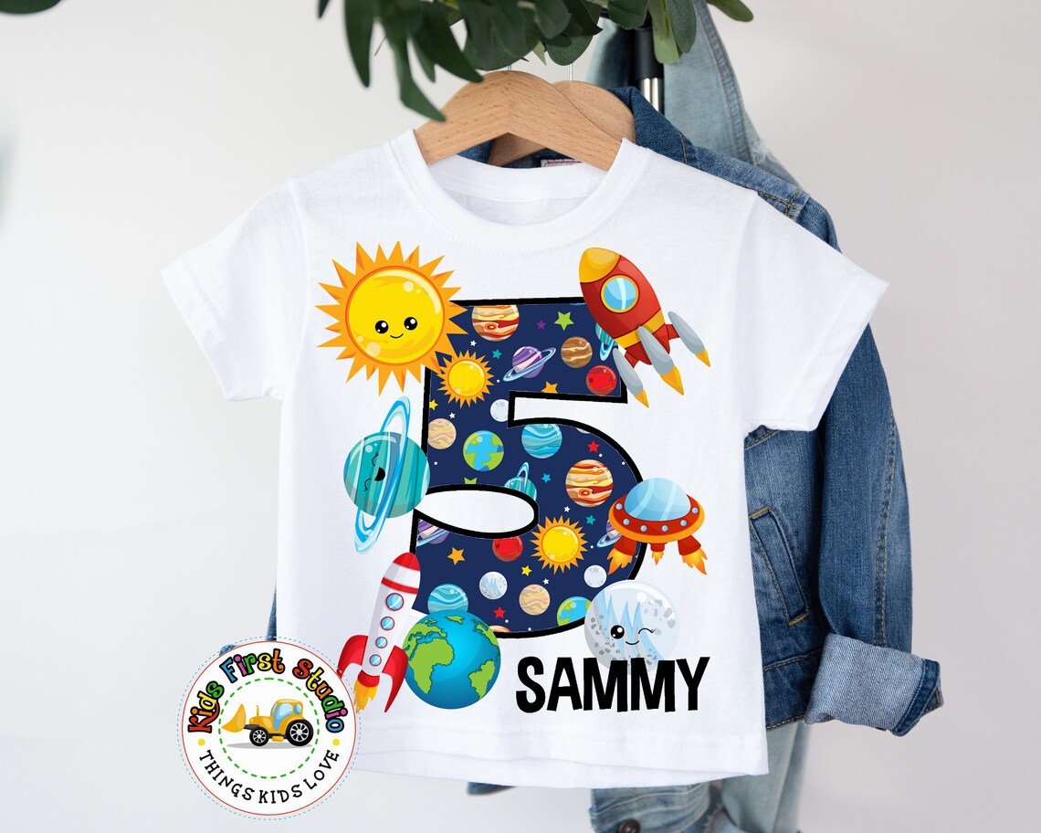 Personalized Outer Space Shirt, 5 Year Old 5th Birthday Party Kids T ...