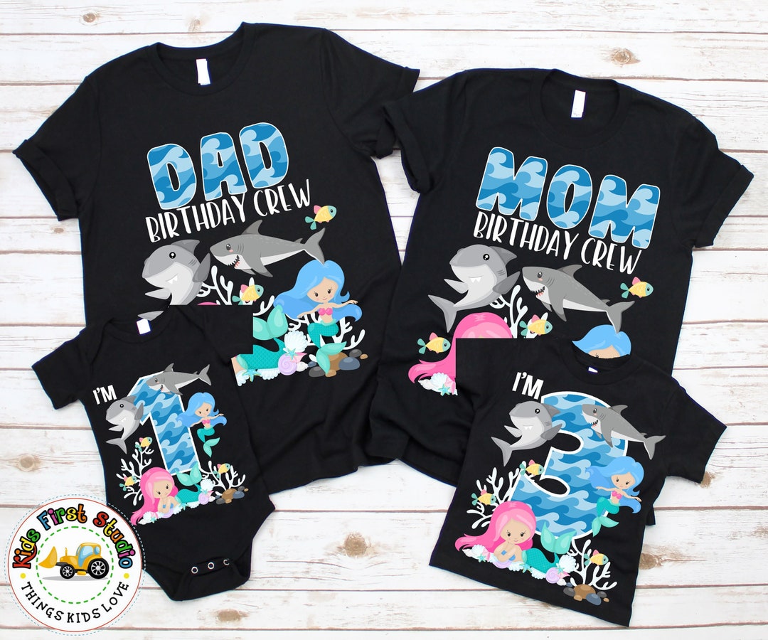 Family Matching Sharks and Mermaids Birthday Shirts Personalized Sea ...