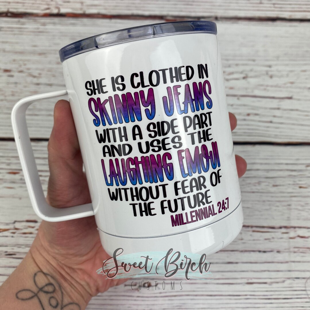 Millennial Coffee Cup | Side Parts and Skinny Jeans Coffee Mug | Funny ...