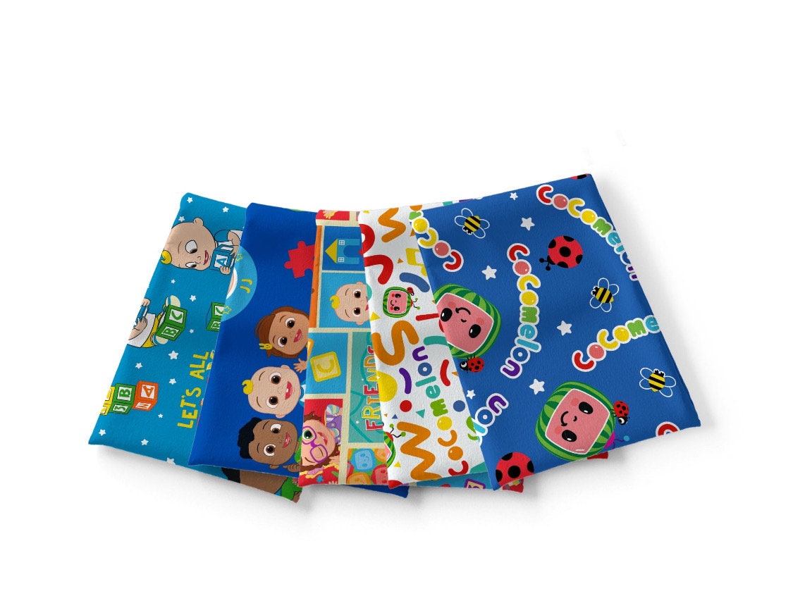 Cartoon Cocomelon Blue Cotton Fat Quarter Bundle 100% Cotton Fabric ...