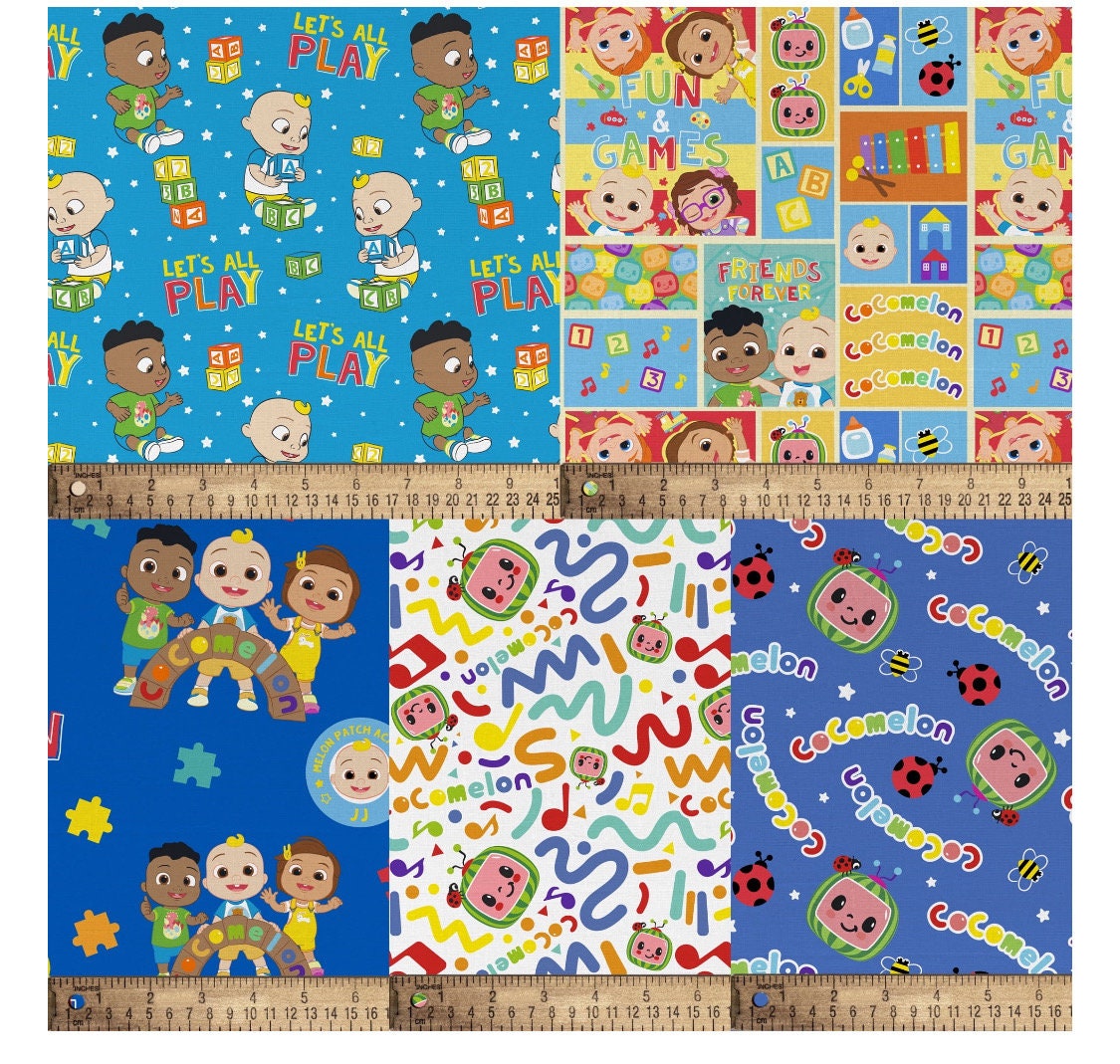 Cartoon Cocomelon Blue Cotton Fat Quarter Bundle 100% Cotton Fabric ...