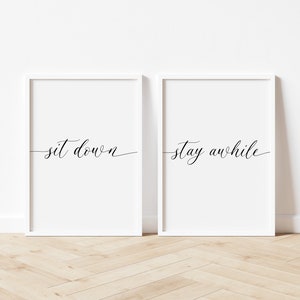 Sit Down Stay Awhile Print, Printable Wall Art, Living Room Decor, Den ...