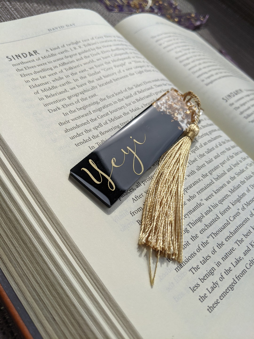 Personalized Resin Bookmark, Black and Gold Leaf, Custom Name/initials ...