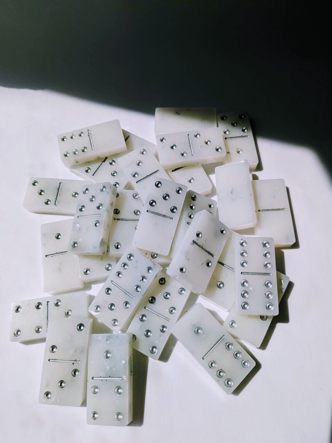 White and Silver Handmade Double Six Domino Set, 28 Pieces, Resin ...