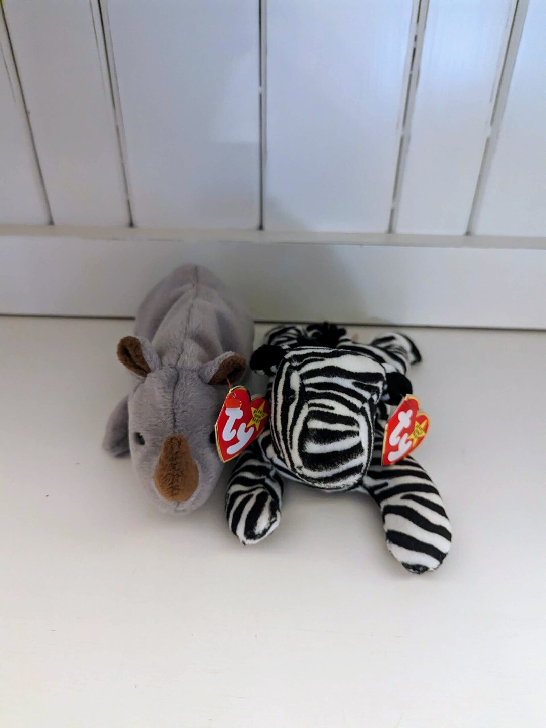 Vintage Ty Beanie Babies Spike the Rhino and Ziggy the Zebra Rare and ...