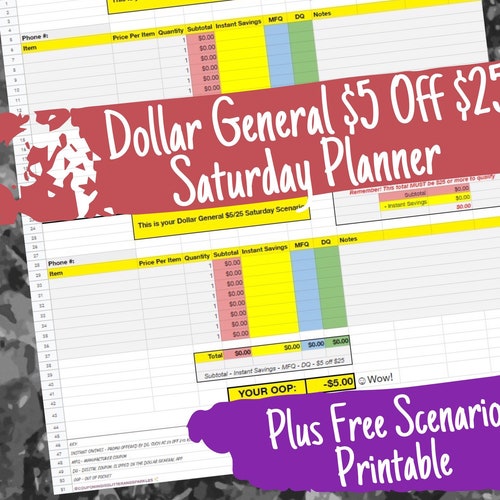 Saturday Scenario Couponing Worksheet dollar General - Etsy