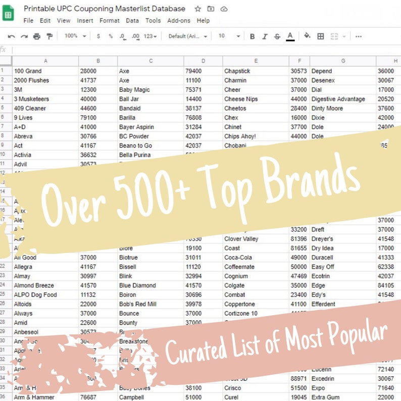 Couponing UPC Barcode Database Master List | Over 500 Essential Brand ...