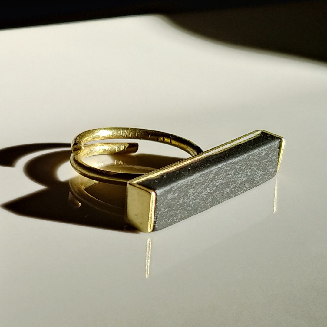 Adjustable Brass Slate Ring: Handmade Minimalist Jewelry - Etsy