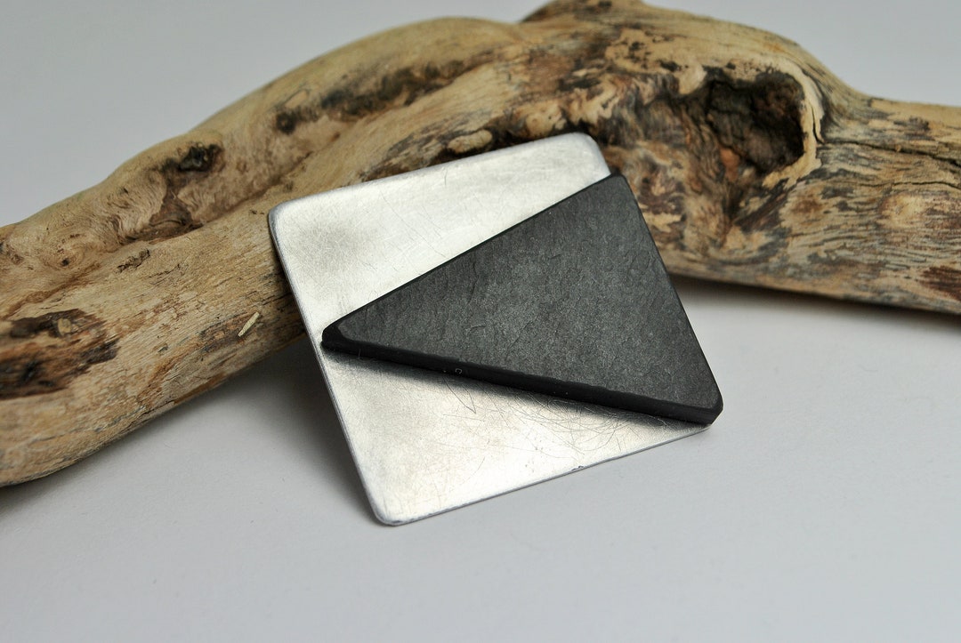 Aluminum and Slate Square Brooch, Contemporary and Alternative Jewelry ...